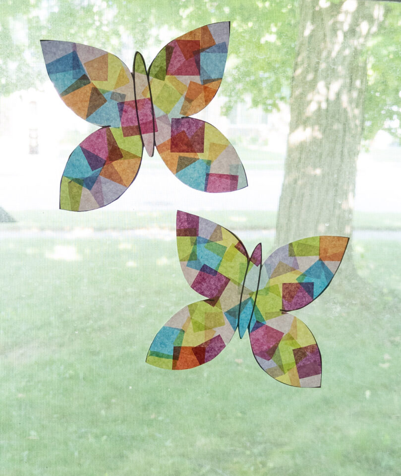 Tissue Paper Butterfly Suncatcher Craft for Kids | Free Template