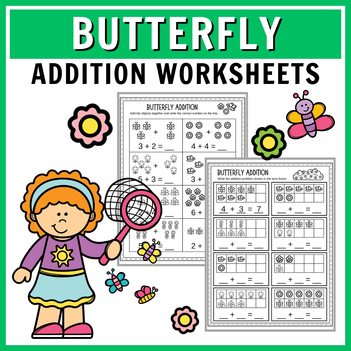 Free Printable Butterfly Addition Worksheet for Kids