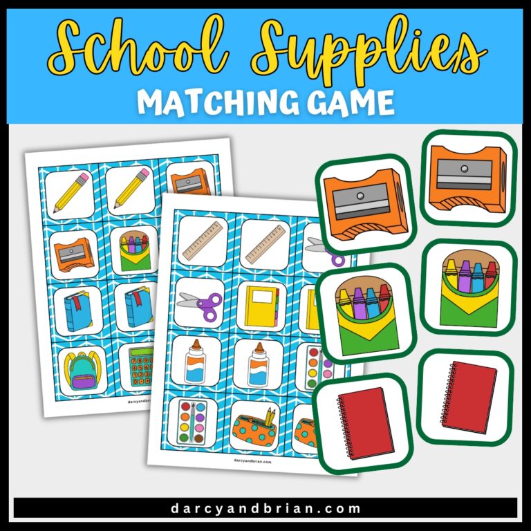 Free School Supplies Memory Game Printable