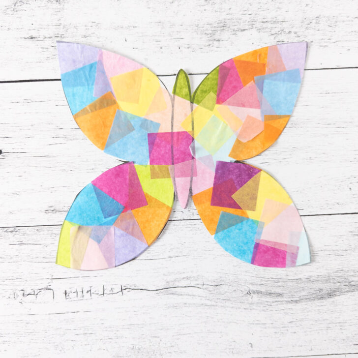Tissue Paper Butterfly Suncatcher Craft for Kids | Free Template