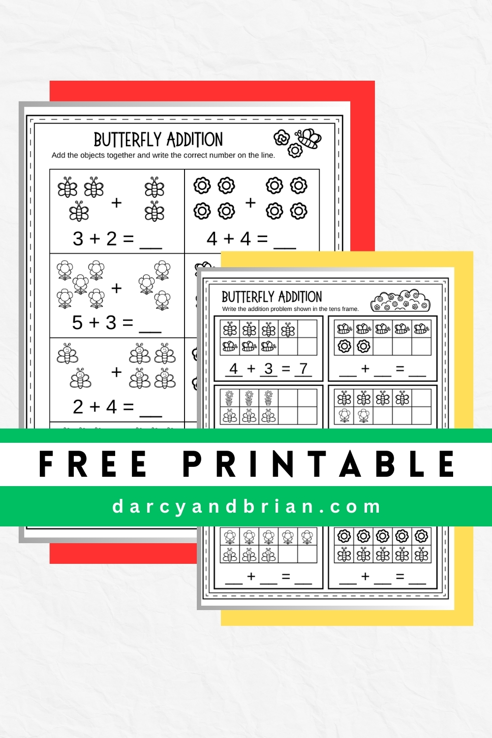 Free Printable Butterfly Addition Worksheet for Kids