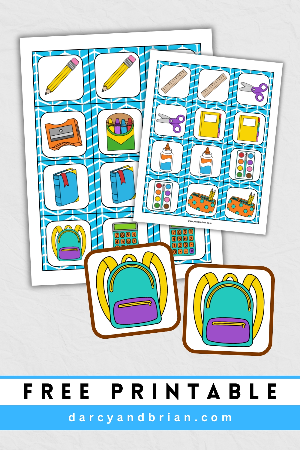 Free School Supplies Memory Game Printable