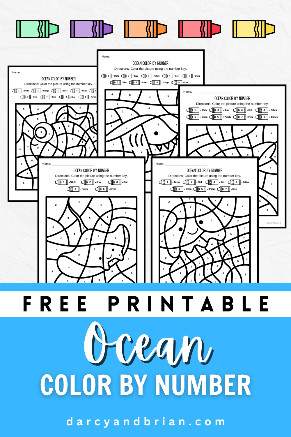 Free Printable Ocean Color By Number Worksheets