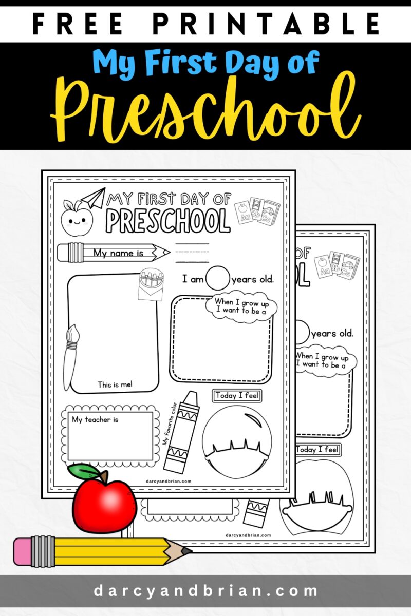 Free Printable My First Day of Preschool Worksheet