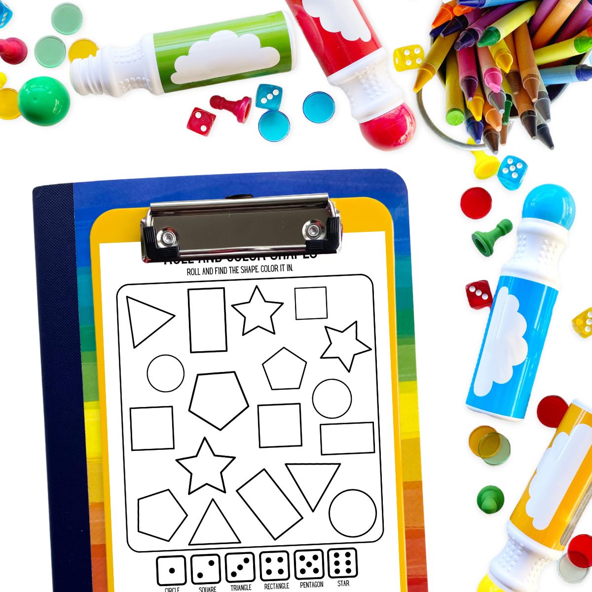 Roll and Color Shapes: Fun Printable Math Activity for Preschoolers