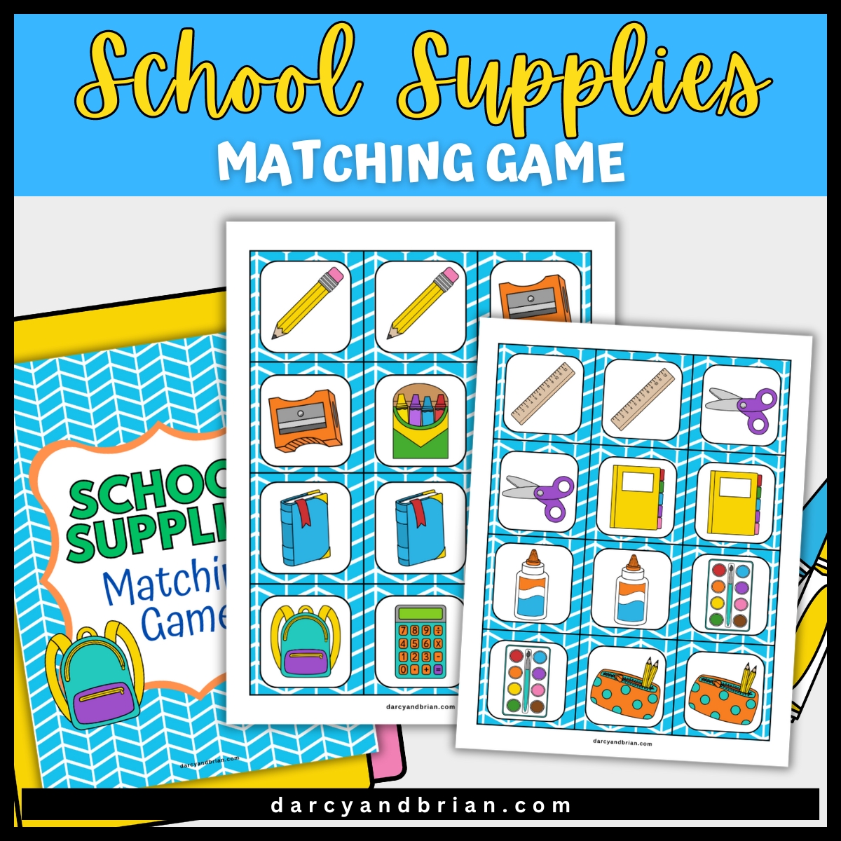 Free School Supplies Memory Game Printable
