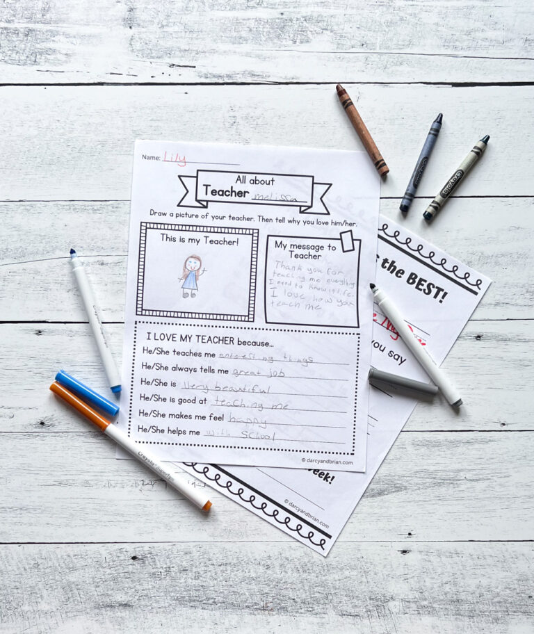 I Love My Teacher Because Free Printable