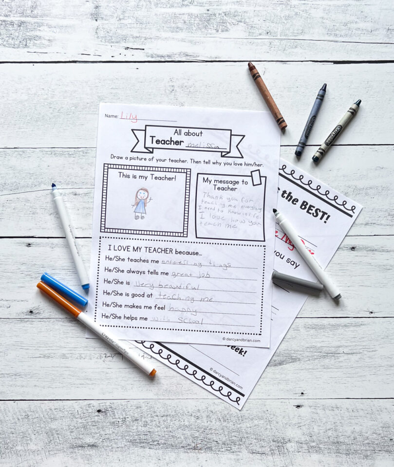 I Love My Teacher Because Free Printable