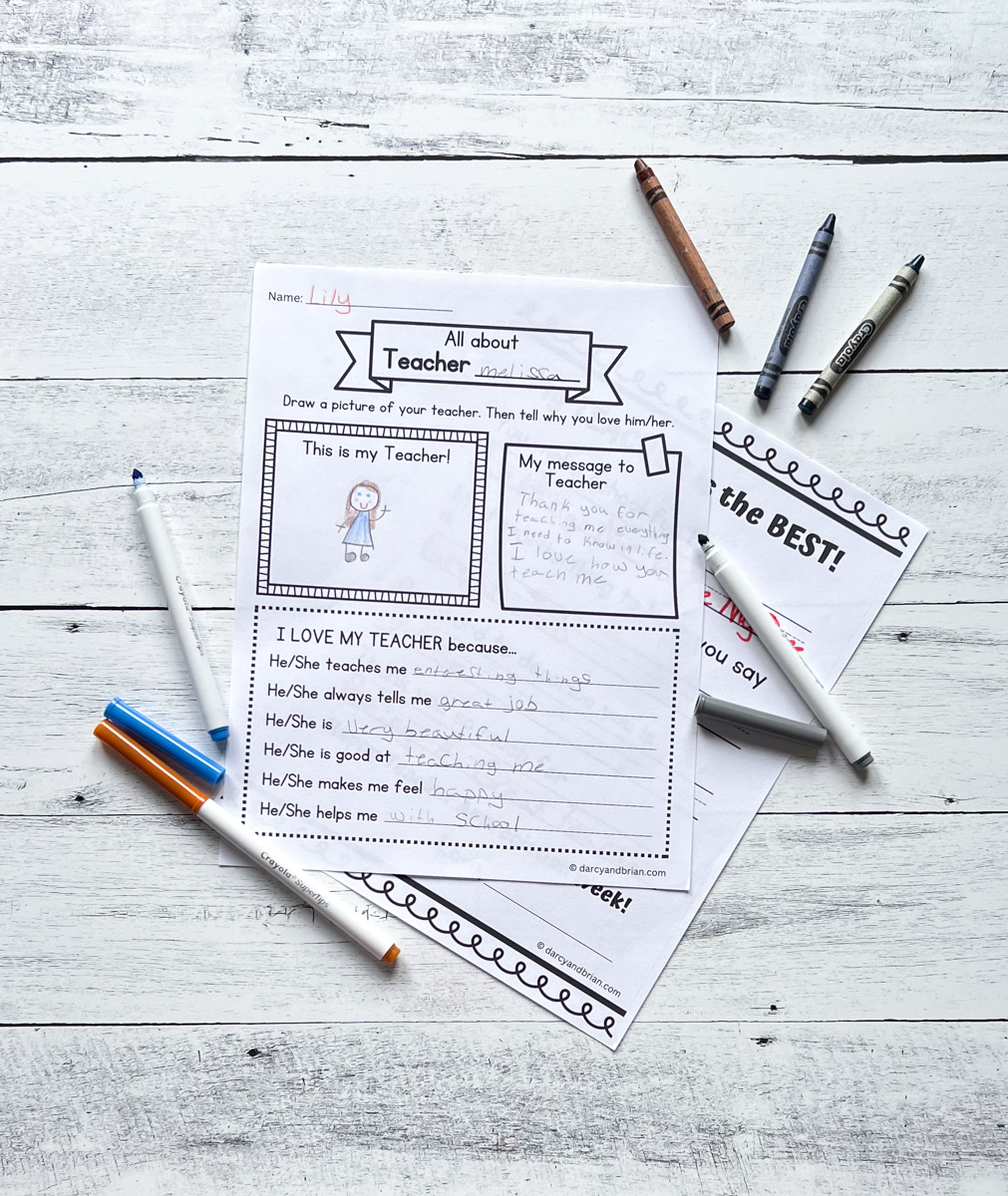 I Love My Teacher Because Free Printable