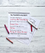 I Love My Teacher Because Free Printable