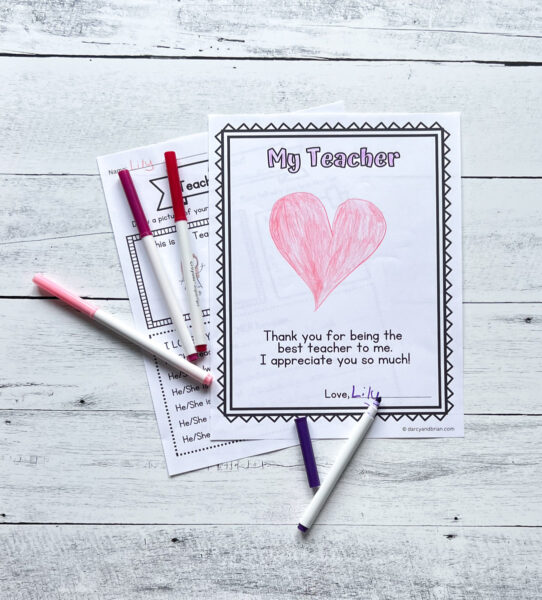 I Love My Teacher Because Free Printable