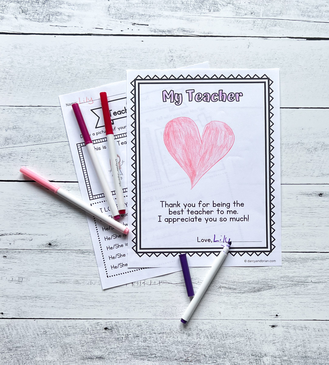 I Love My Teacher Because Free Printable