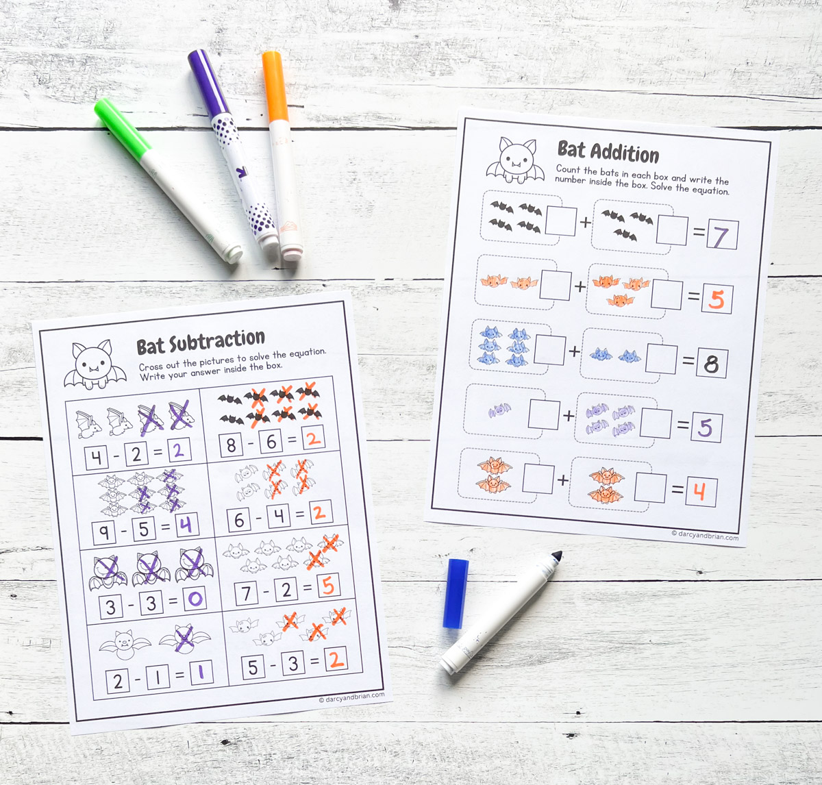 Bat Math Worksheets For Preschoolers