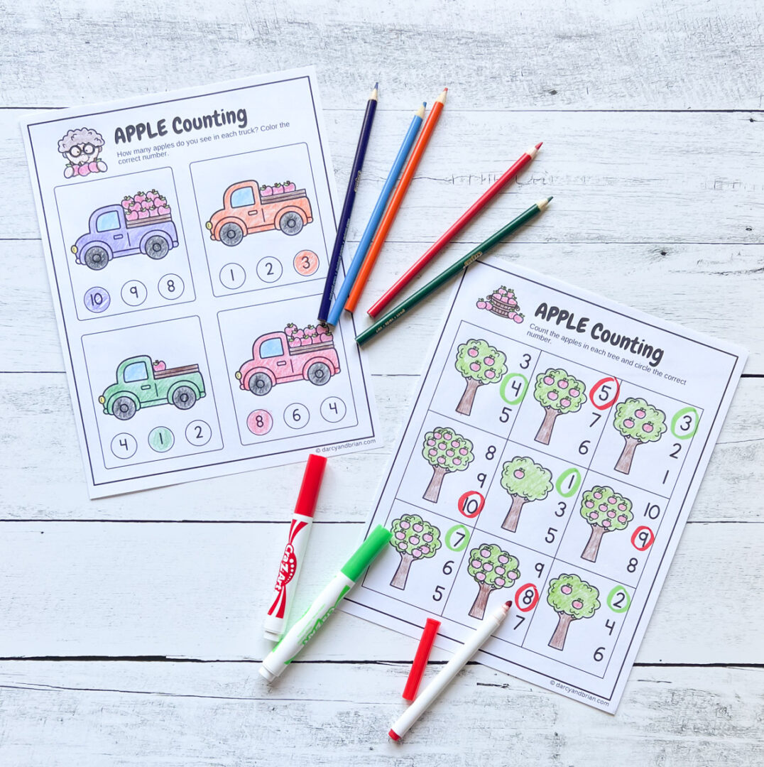 Apple Counting Worksheet for Preschoolers