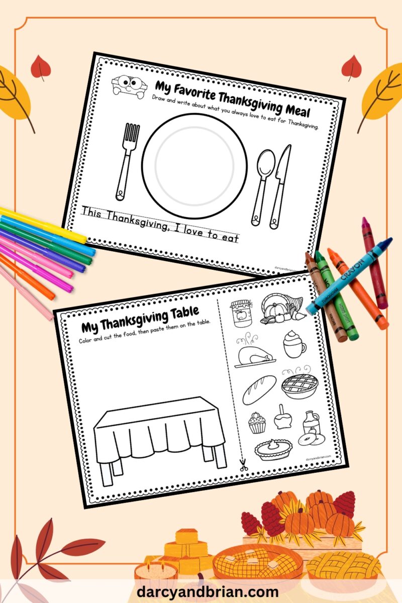 Thanksgiving Food Worksheet | Coloring and Cut Paste Activity