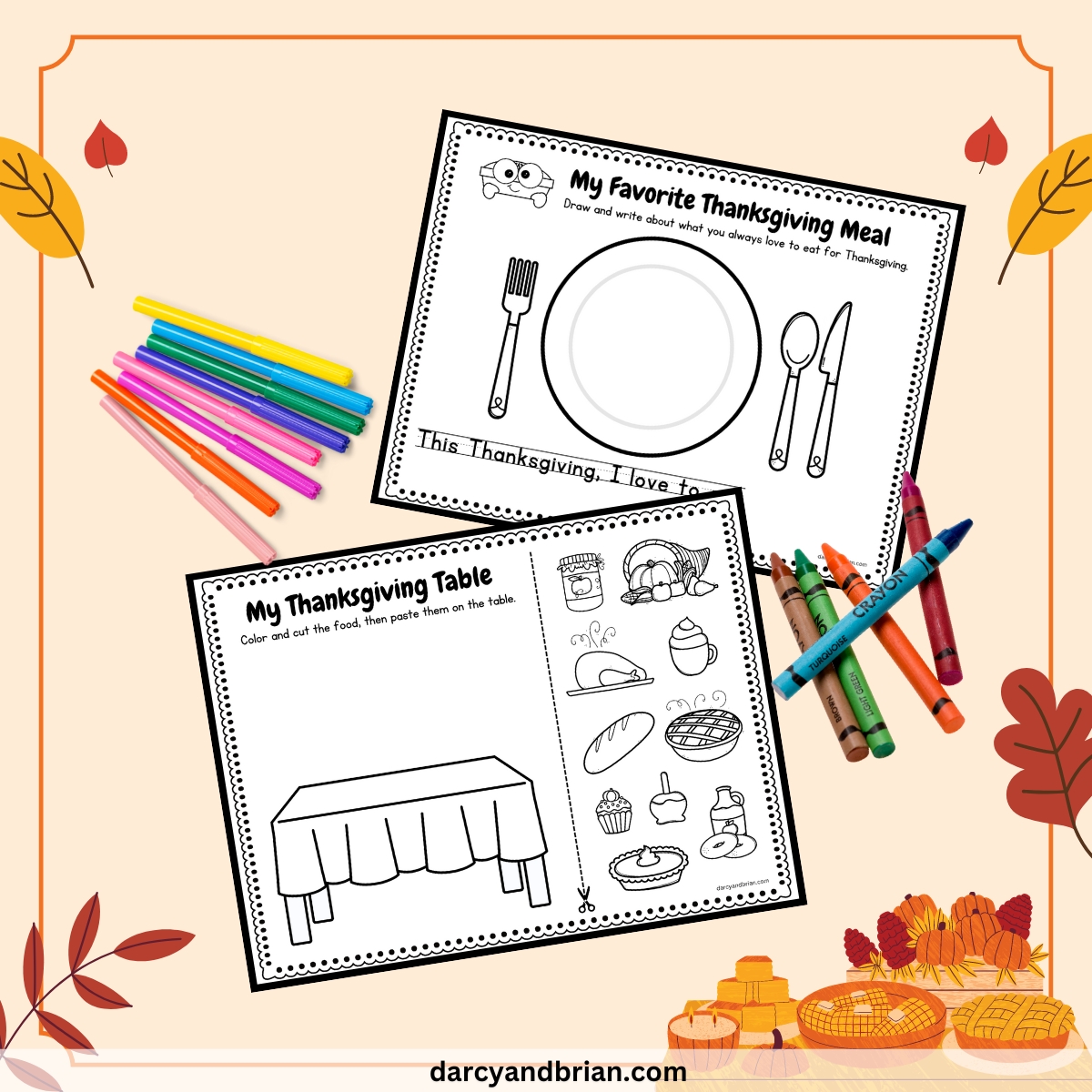 Thanksgiving Food Worksheet | Coloring and Cut Paste Activity