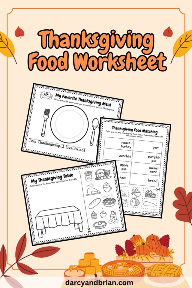 Thanksgiving Food Worksheet | Coloring and Cut Paste Activity