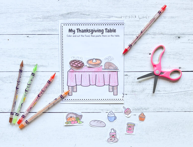Thanksgiving Food Worksheet | Coloring and Cut Paste Activity