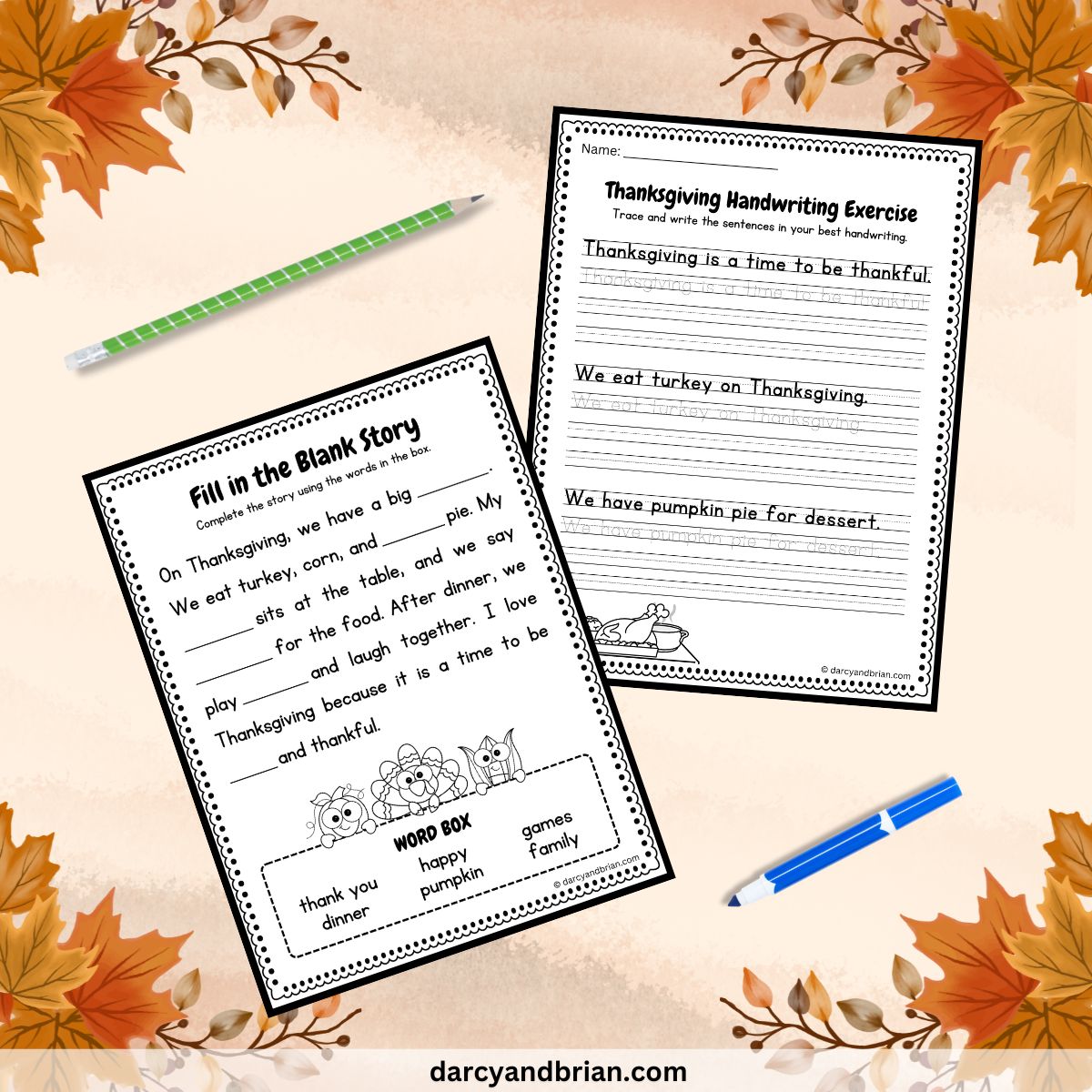 Thanksgiving Handwriting Worksheets
