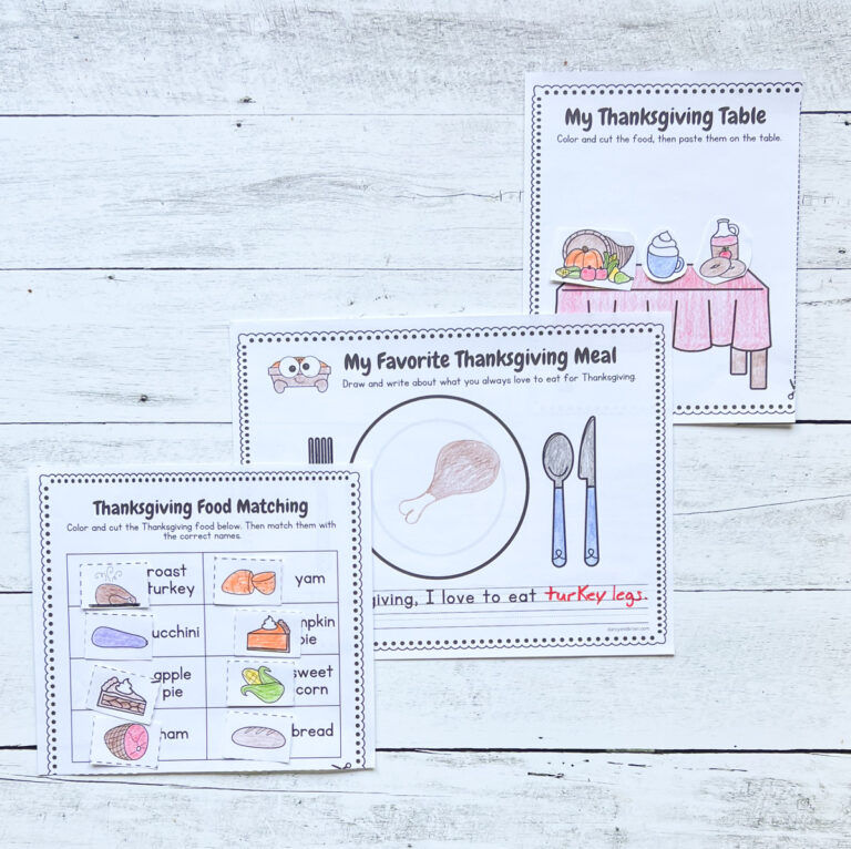Thanksgiving Food Worksheet | Coloring and Cut Paste Activity