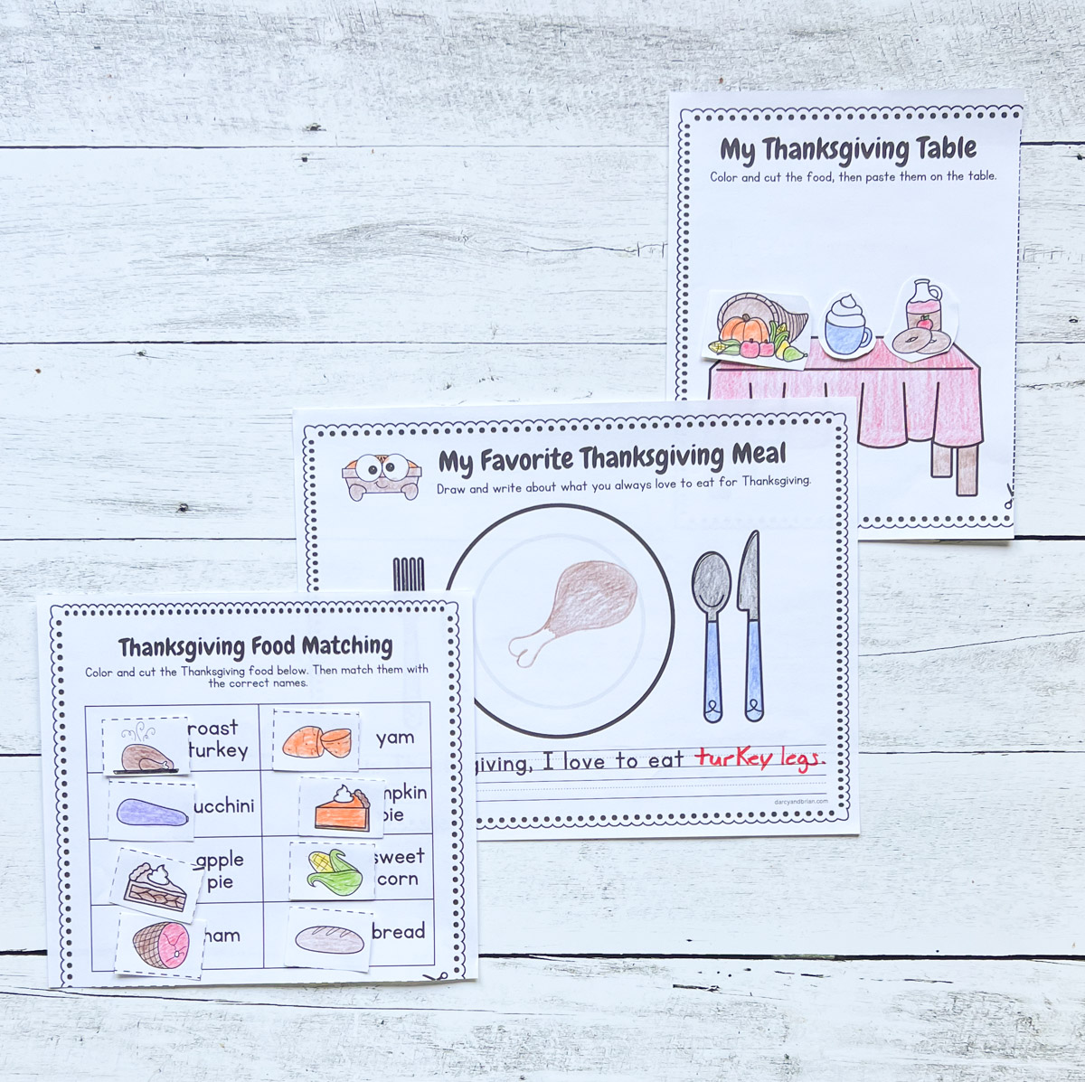 Thanksgiving Food Worksheet | Coloring and Cut Paste Activity