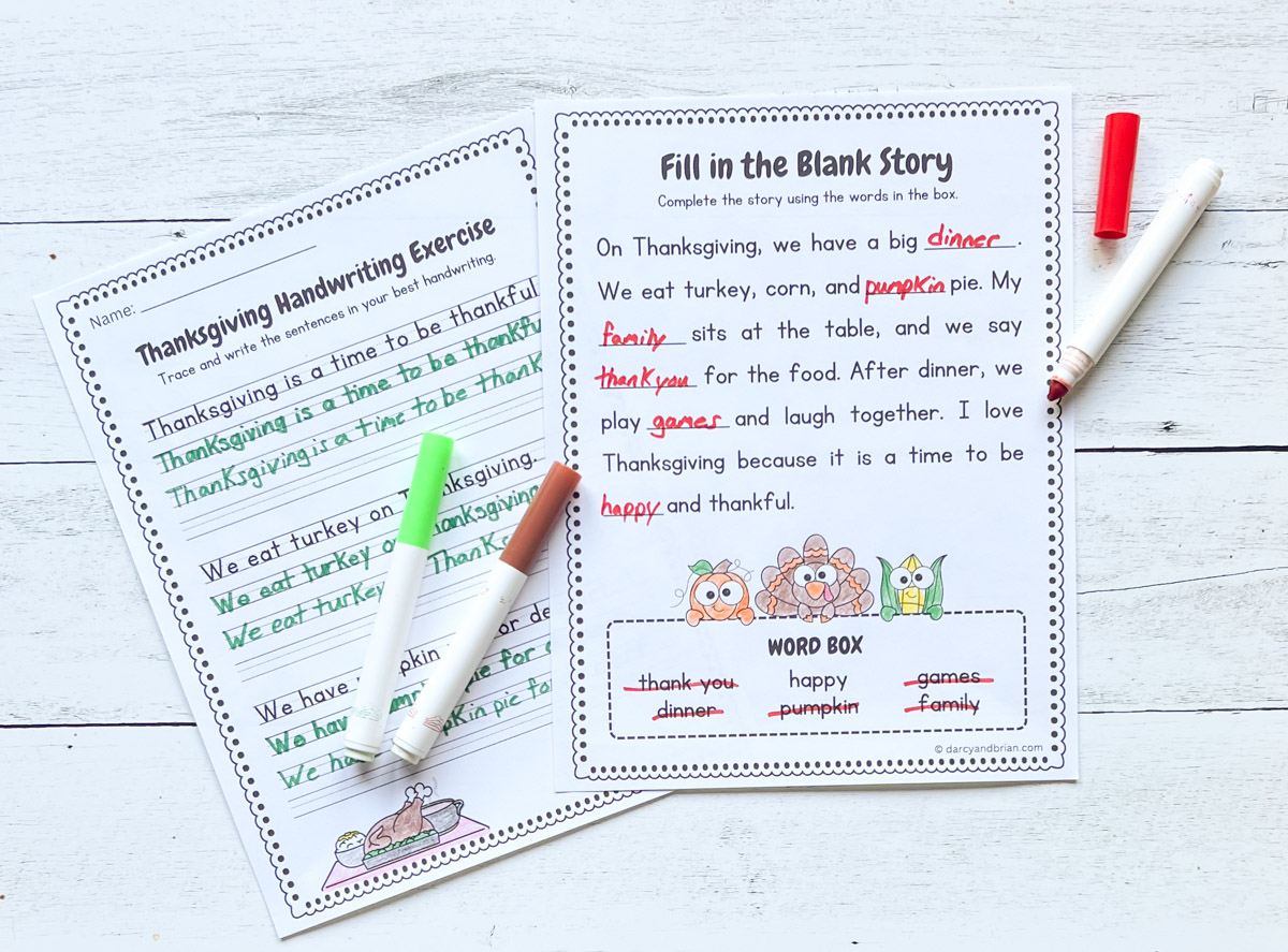 Thanksgiving Handwriting Worksheets