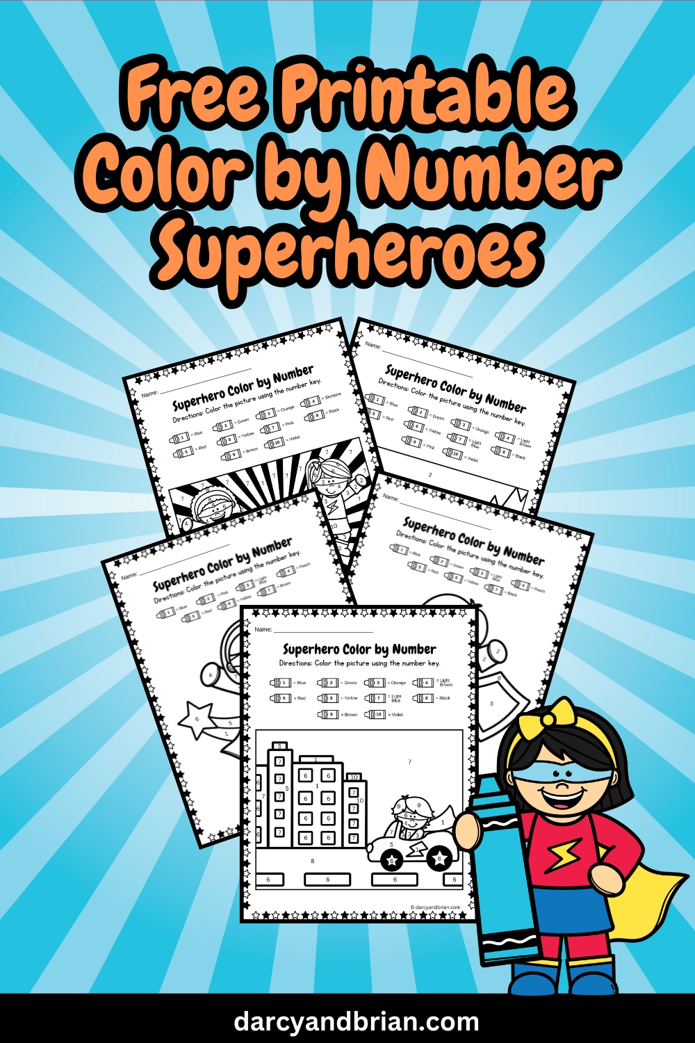 Free Printable Color by Number Superheroes