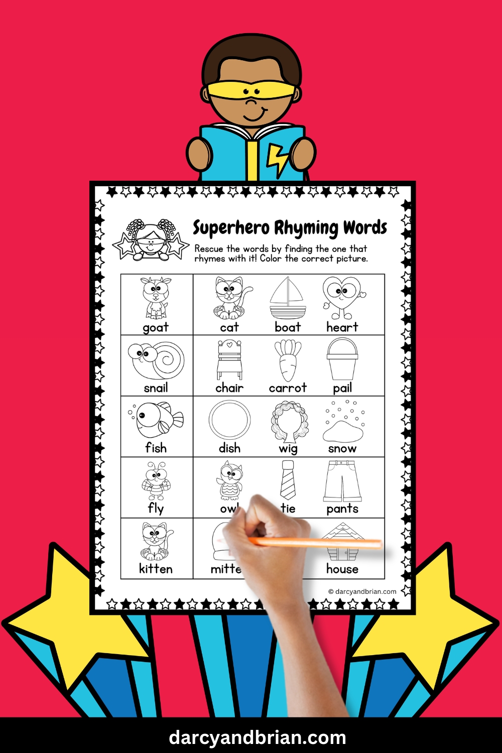 Superhero Rhyming Words Printable Activities for Kids