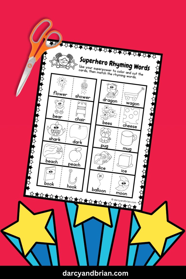 Superhero Rhyming Words Printable Activities for Kids