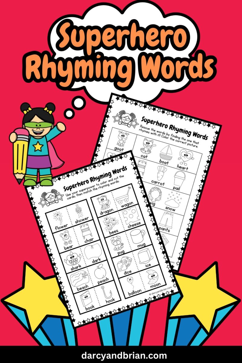 Superhero Rhyming Words Printable Activities for Kids