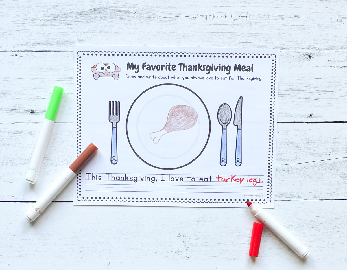 Thanksgiving Food Worksheet | Coloring and Cut Paste Activity