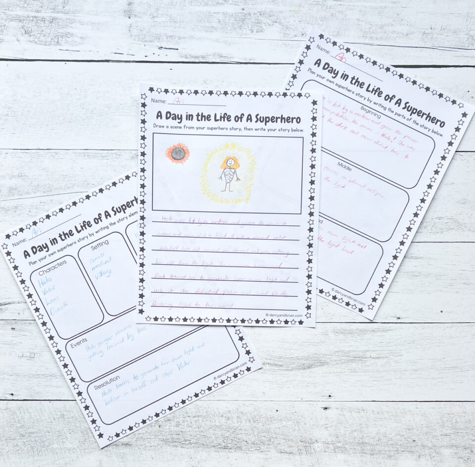 A Day In The Life of a Superhero Story Writing Printables