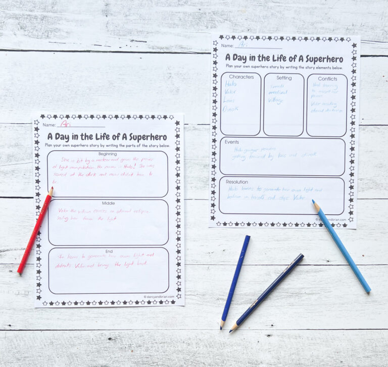 A Day In The Life of a Superhero Story Writing Printables