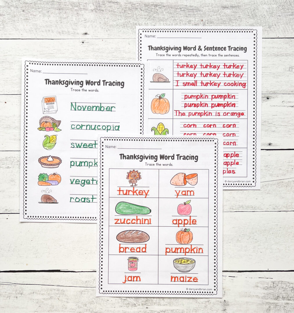 Thanksgiving Word Tracing