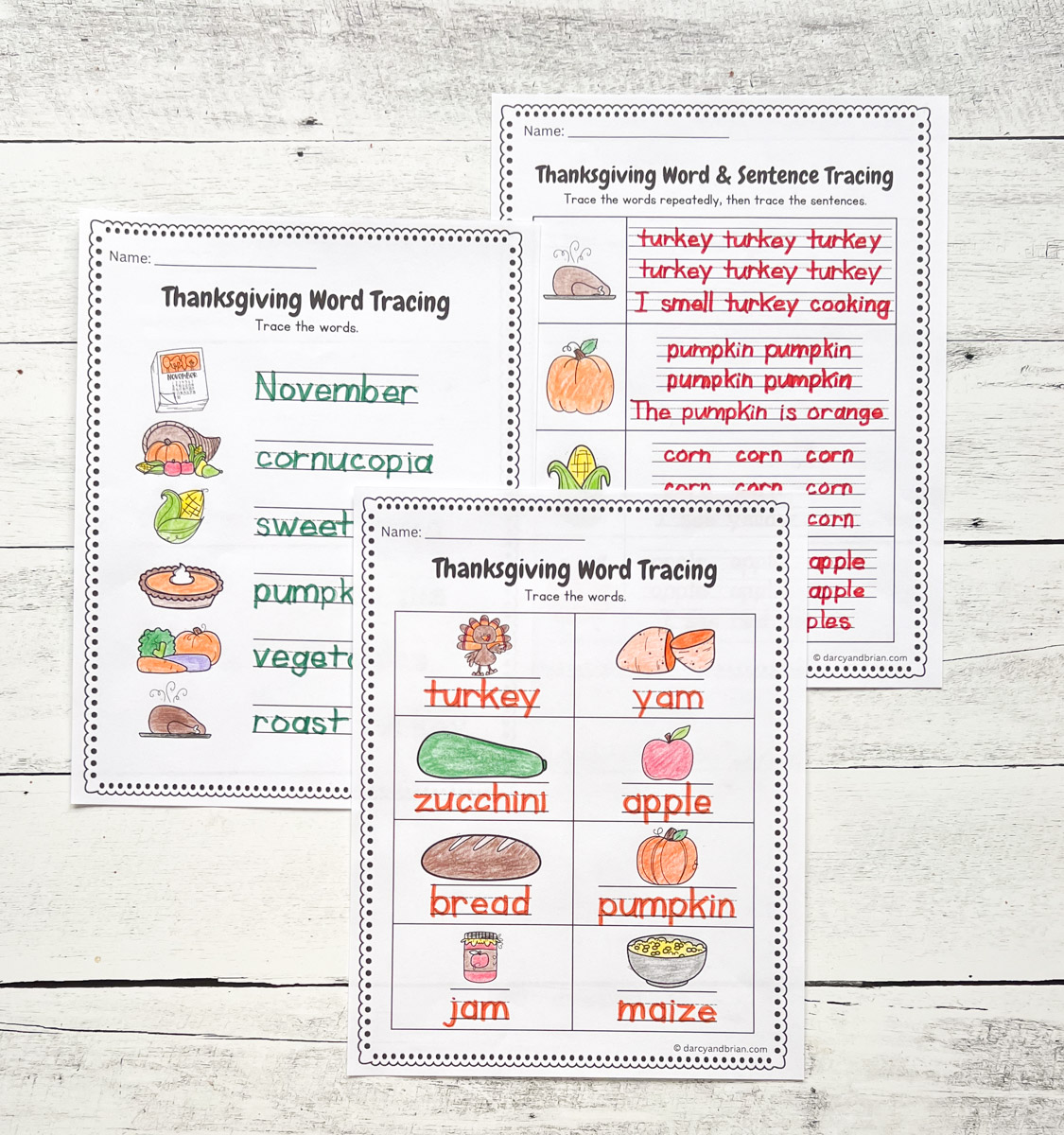 Thanksgiving Word Tracing