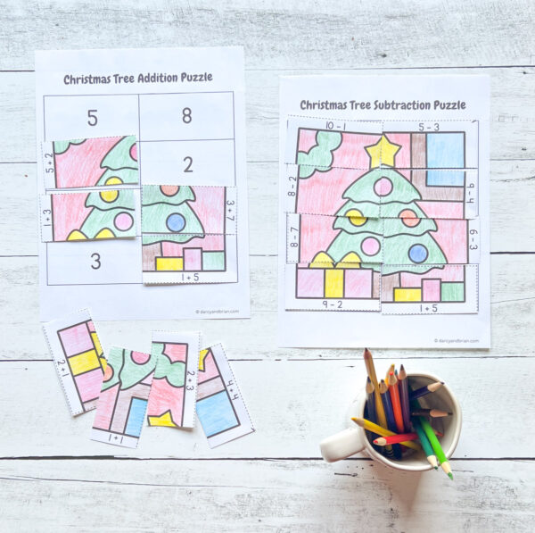 Printable Christmas Tree Math Puzzle for Kids