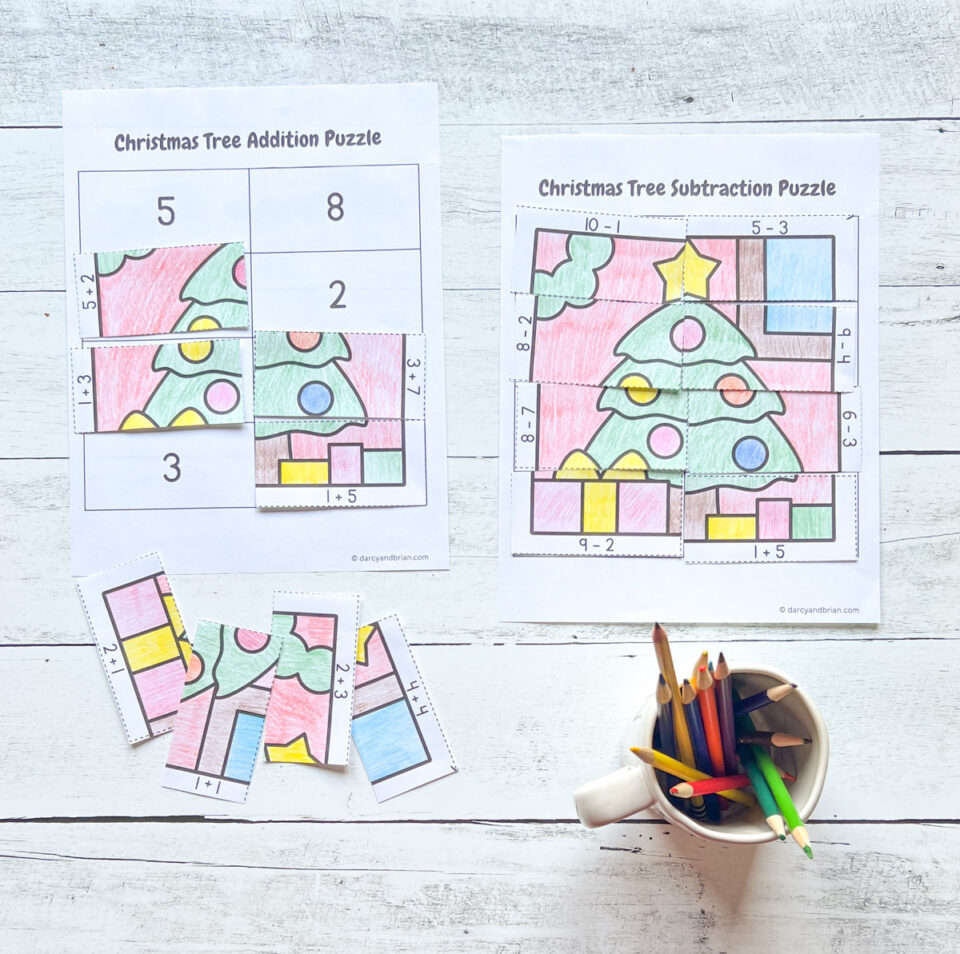 Printable Christmas Tree Math Puzzle for Kids