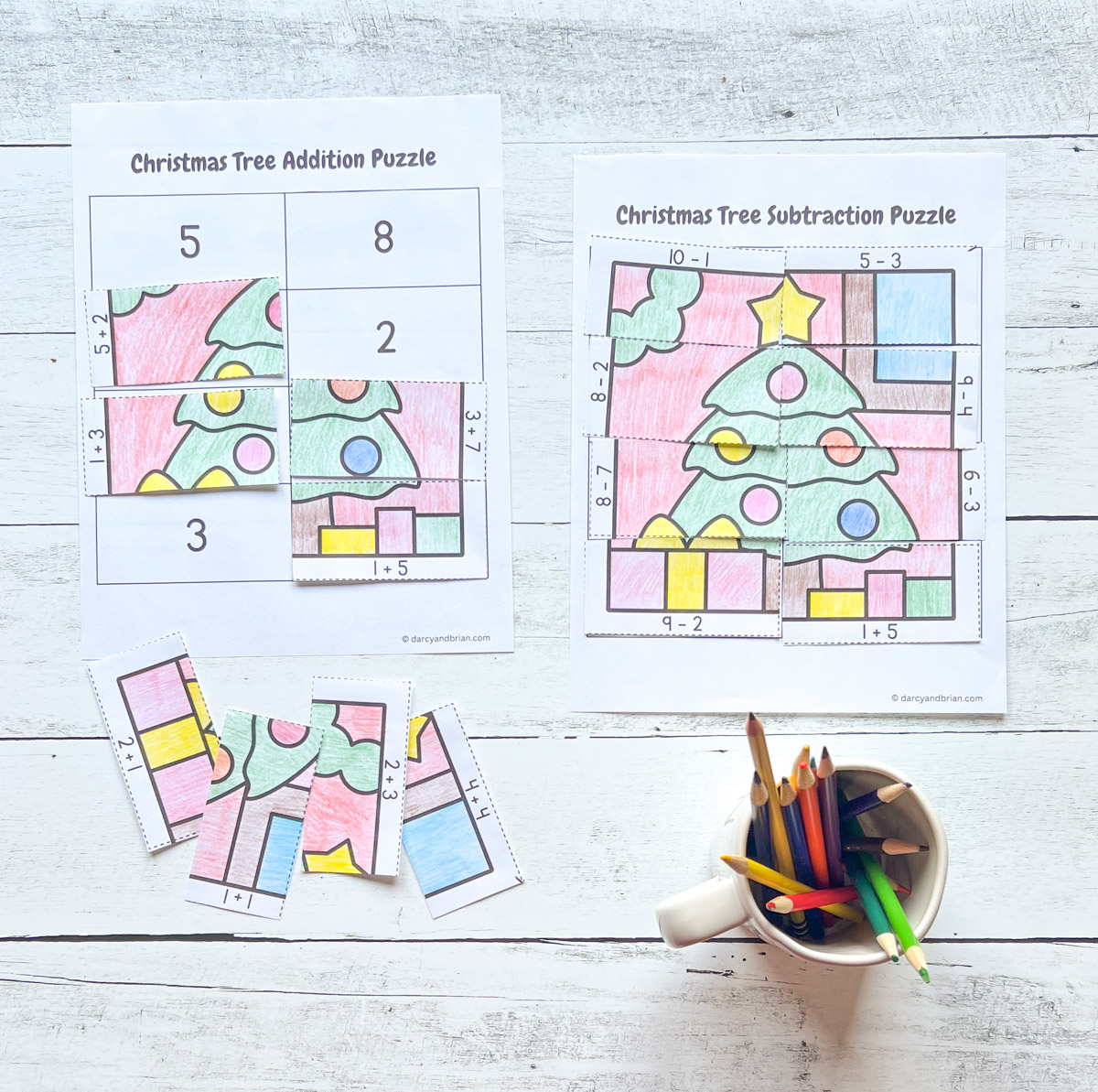 Printable Christmas Tree Math Puzzle for Kids