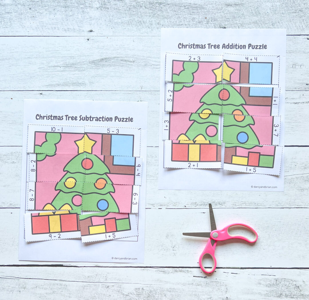 Printable Christmas Tree Math Puzzle for Kids