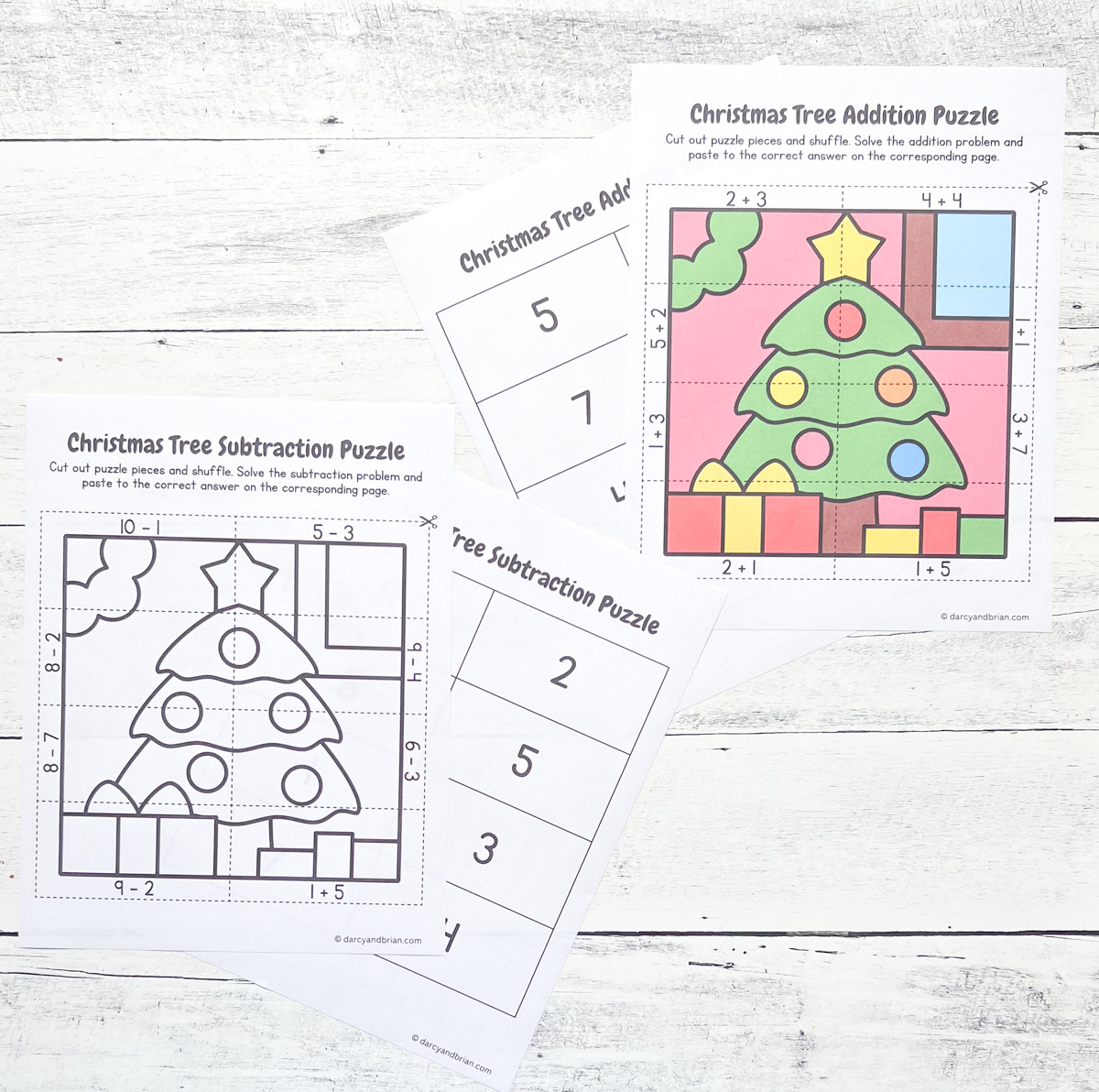 Printable Christmas Tree Math Puzzle for Kids